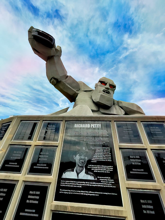 "I come in peace... but I'll take your race car." Miles dons a special outfit while maintaining his intimidating presence over the speedway grounds.