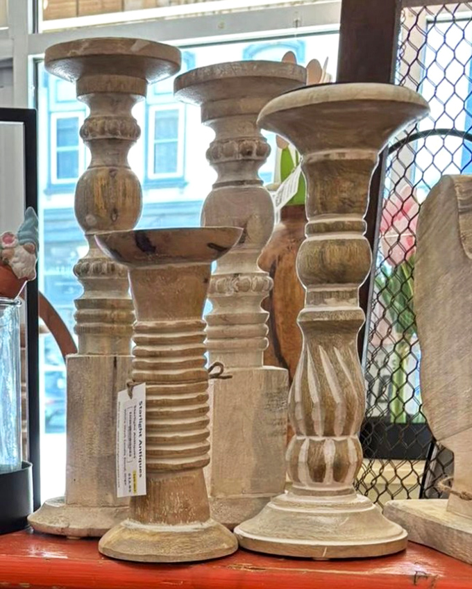 These wooden candleholders aren't just decor; they're sculptural pieces of history that have witnessed countless family dinners and celebrations through the years.