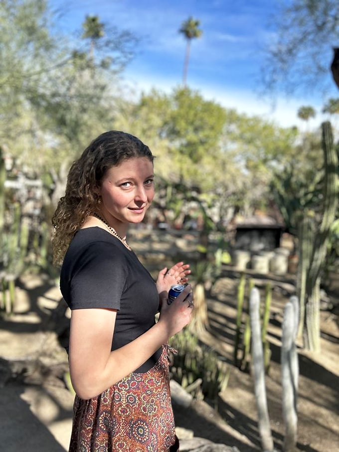 The garden provides a perfect backdrop for visitors exploring paths between towering cacti and desert specimens from around the world.
