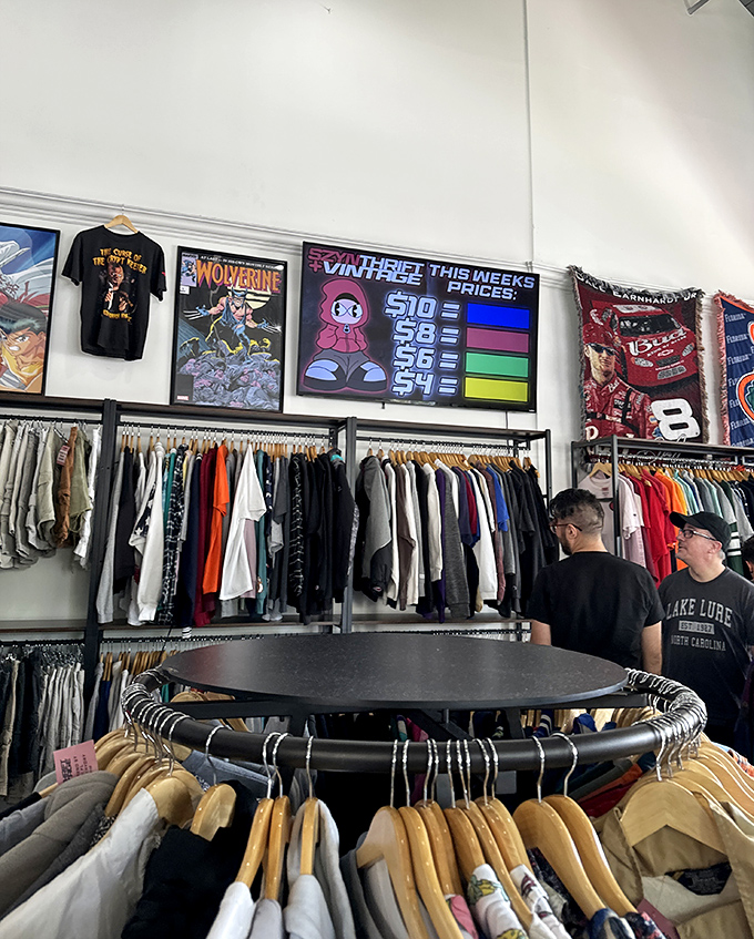 Fellow treasure hunters browse with the focused intensity of archaeologists discovering ancient civilizations in denim.