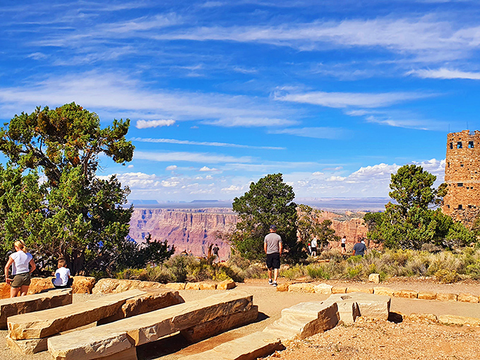 Stone benches invite contemplation where the earth opens up to reveal two billion years of planetary autobiography.