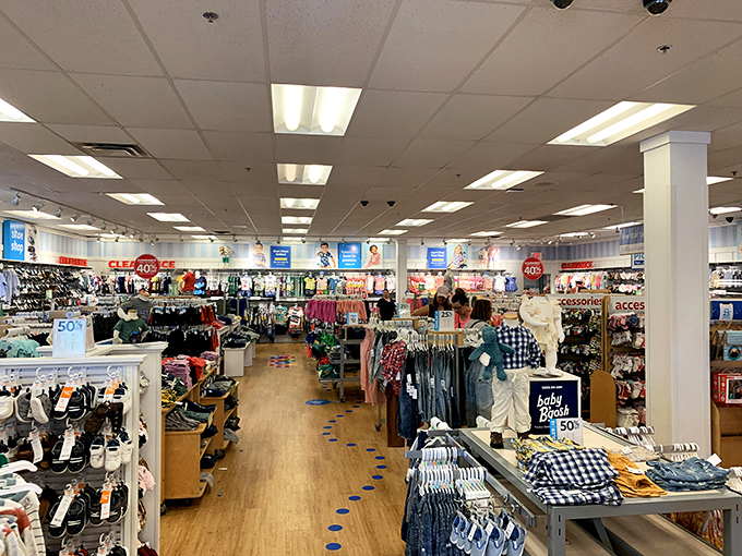 Spacious aisles accommodate families and shopping carts without the usual retail traffic jams.