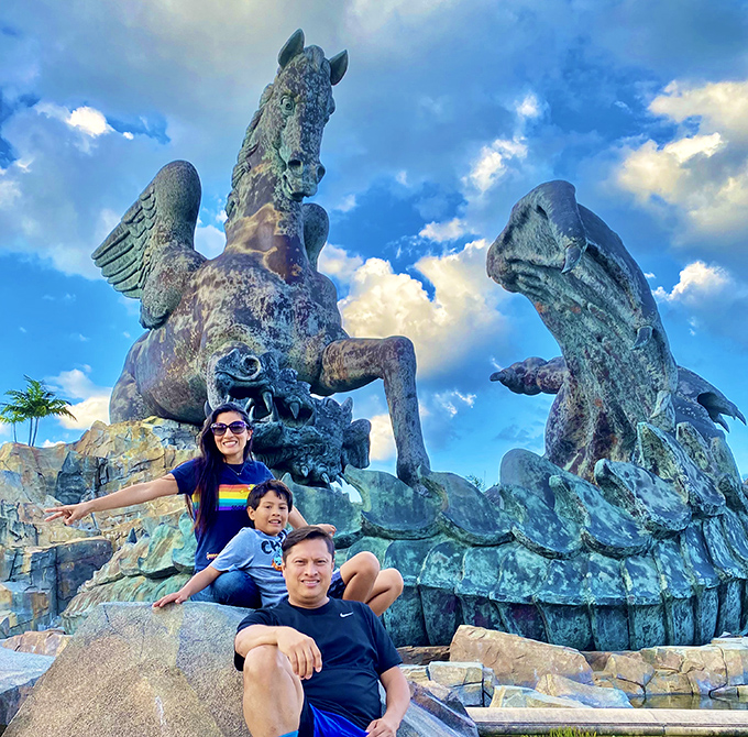 The perfect backdrop for family memories. Nothing says "Florida vacation" quite like posing with mythological creatures mid-battle.
