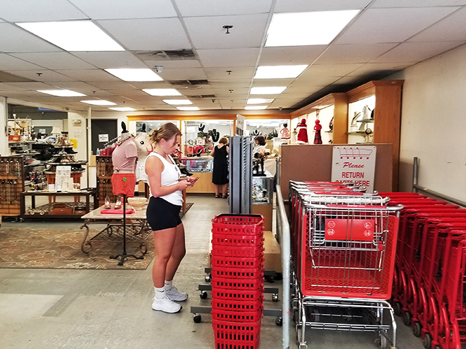 The red shopping carts stand ready for treasure-hunting expeditions. Fill one up for $35 and feel like you've pulled off the heist of the century.