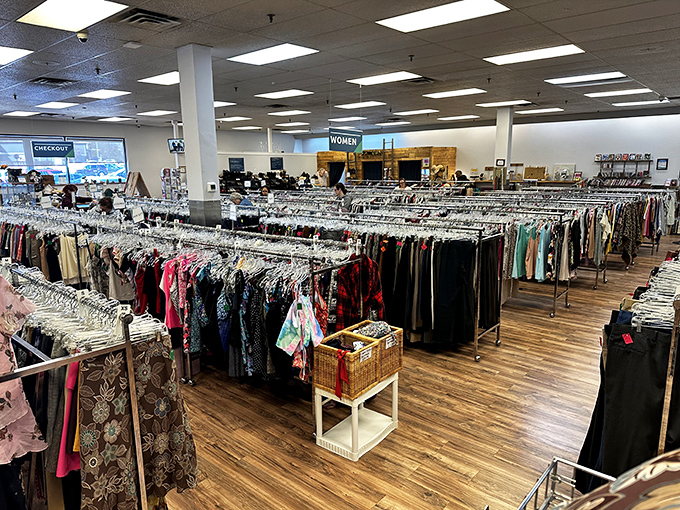 The clothing forest where bargain hunters navigate with expert precision. Like a library, but the books are wearable.