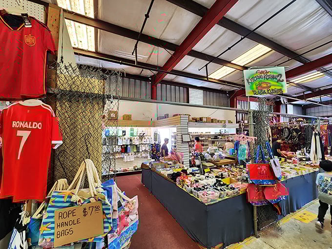 Soccer jerseys and beach gear share space in this eclectic booth. Ronaldo's name might help your backyard soccer game, but no promises on the skills. 