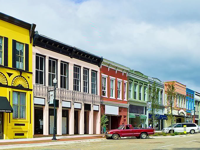 Abbeville's historic downtown square features colorful buildings that look like they're straight from a storybook.