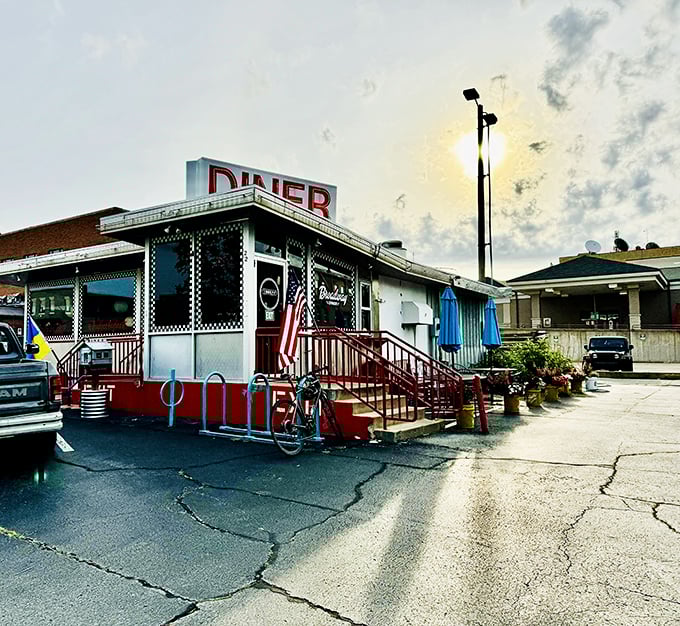 Broadway Diner's classic silver exterior with that unmistakable red "DINER" sign is like comfort food architecture.