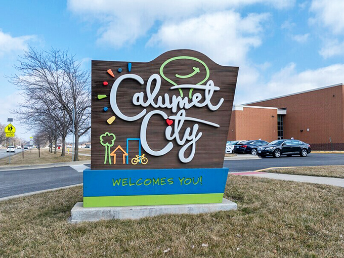 Calumet City's welcome sign pops with color and personality&mdash;just like the community it represents.