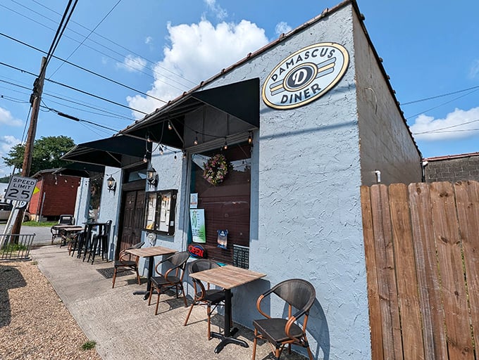Damascus Diner's baby blue exterior is like a robin's egg&mdash;small but containing something wonderful inside.