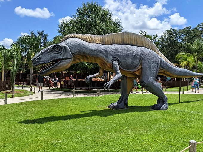 "Objects in mirror are more prehistoric than they appear." This life-sized dinosaur makes Plant City feel like a Jurassic jungle.
