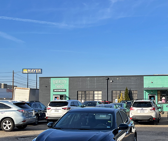 Diversity Thrift's industrial-cool exterior hints at the eclectic treasures waiting within its walls.