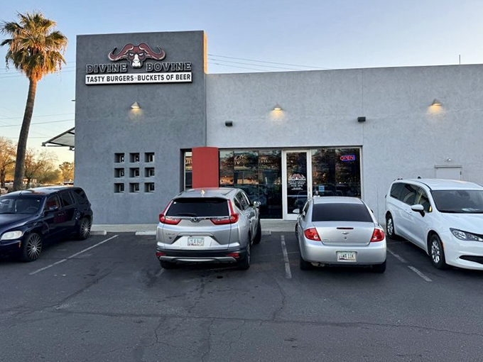 Divine Bovine's sleek exterior gives just a hint of the heavenly burger experience that awaits inside. Bovine intervention at its finest!