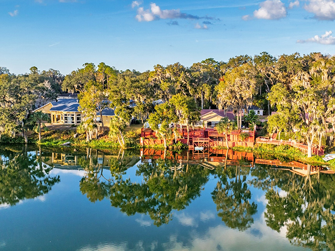 Dunnellon's wooden buildings and docks at sunset create the perfect backdrop for that "I could live here" moment every Florida visitor eventually has.