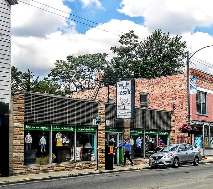 The green window displays showcase their best pieces like a boutique that happens to have thrift store prices.