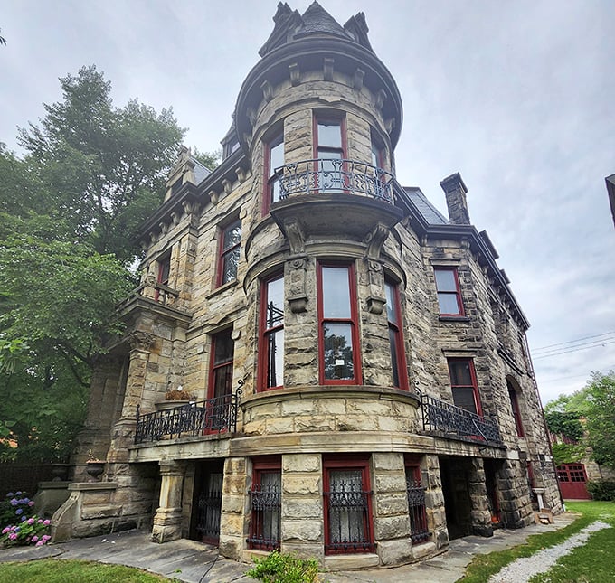 Franklin Castle's imposing turret and balconies look like they're waiting for lightning to strike dramatically in the background.