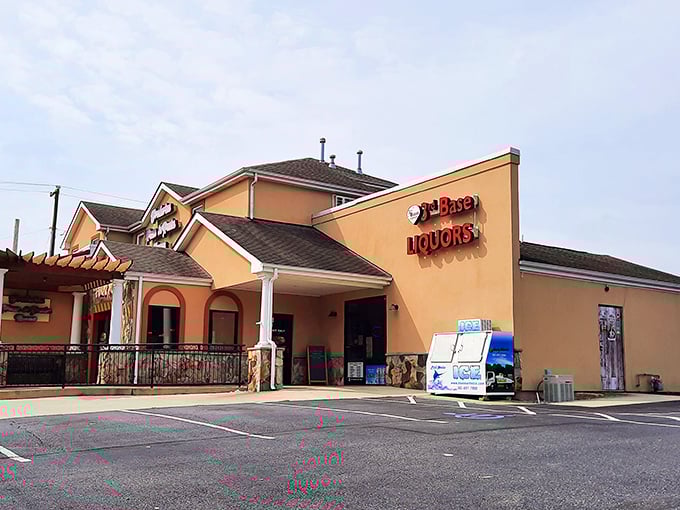 Frederica Pizza's sunset-colored building houses unexpected delights. Sometimes the best treasures come in unassuming packages.