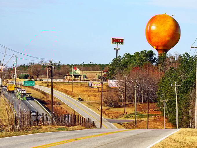 Holy produce, Batman! Gaffney's giant peach water tower proves that sometimes the best roadside attractions are the ones that make you do a double-take.