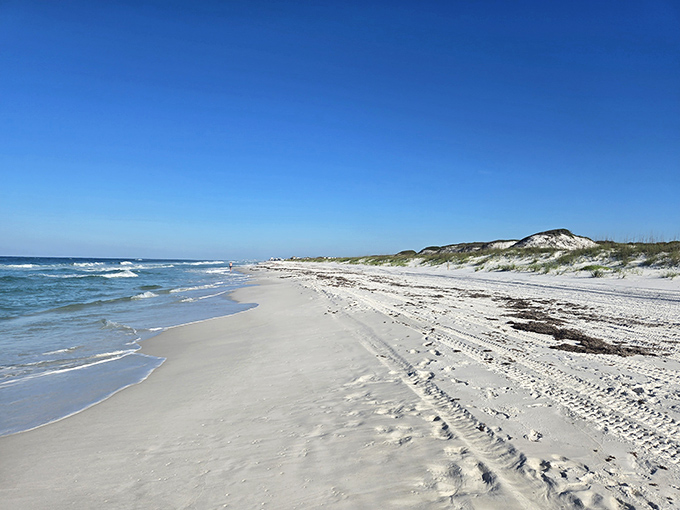 Beach so pristine it squeaks when you walk &ndash; like nature's own clean comedy routine, family-friendly guaranteed.