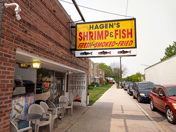 Hagen's modest storefront belies the seafood treasures within. Those sidewalk tables? Prime real estate for immediate gratification.