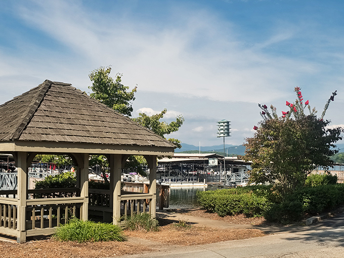 Lakeside gazebo dreams! Hiawassee's waterfront spot offers the perfect perch for contemplating life or simply watching boats drift by.