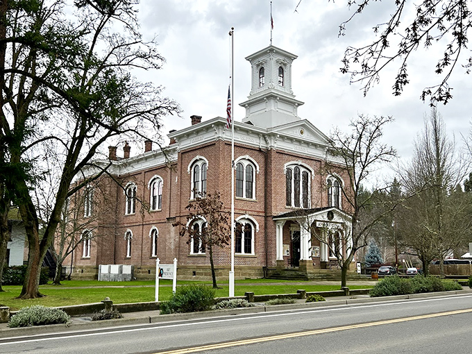 The historic courthouse stands as a brick-and-mortar time machine to Oregon's gold rush days, when fortunes changed overnight.