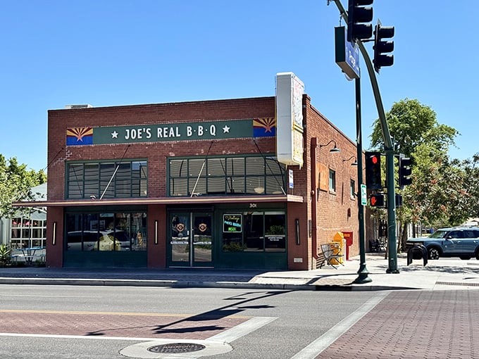 Joe's Real BBQ's historic brick building anchors downtown Gilbert &ndash; where Arizona pride meets pecan-smoked perfection.