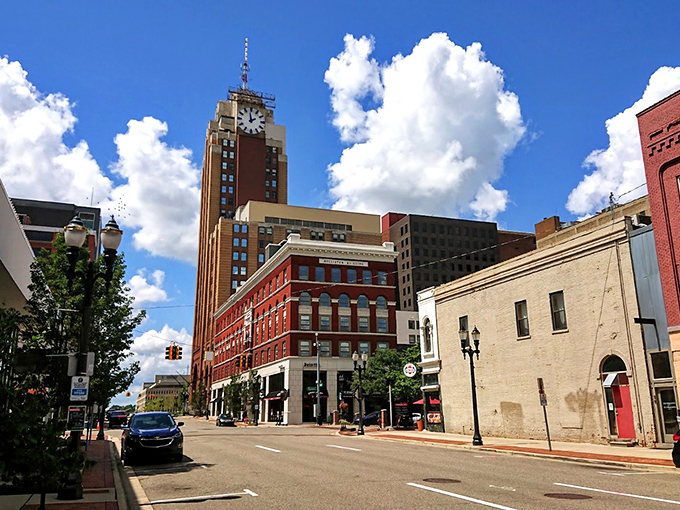 The impressive clock tower stands tall over Lansing's downtown, a timeless landmark in Michigan's affordable capital city.