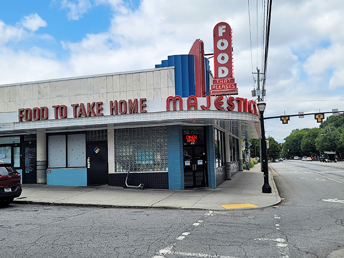 The Majestic lives up to its name with that glorious vintage signage&mdash;a beacon for late-night breakfast hunters.
