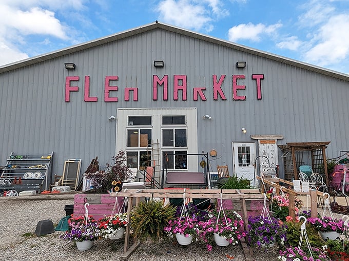 Me & My Sisters brings rustic charm to the flea market scene. Those flowers say "Welcome home, bargain lovers!"