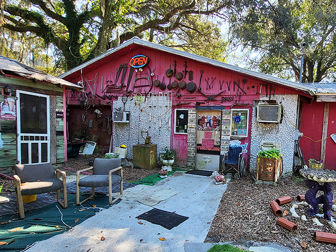 Pink walls, found objects, and pure coastal Georgia eccentricity &ndash; like if Wes Anderson designed a seafood shack.