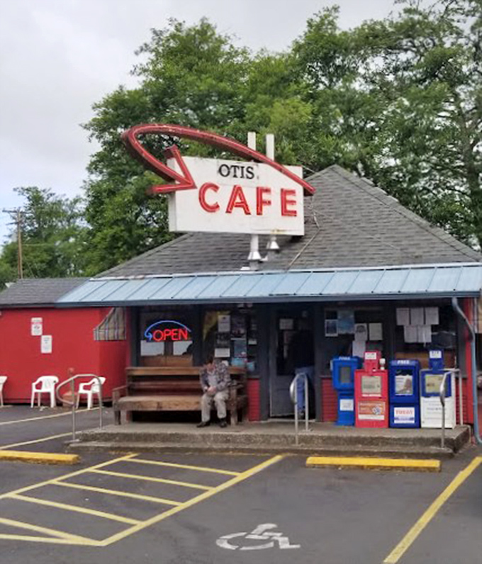 The vintage sign atop Otis Cafe has guided hungry coastal travelers for generations &ndash; a red arrow pointing to breakfast nirvana.