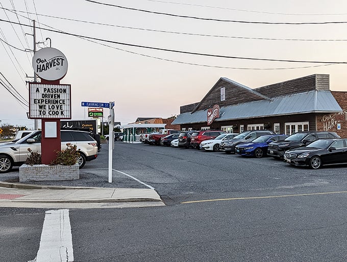 Our Harvest's weathered sign tells you everything&mdash;this place respects tradition while celebrating local bounty. Farm-to-table perfection.