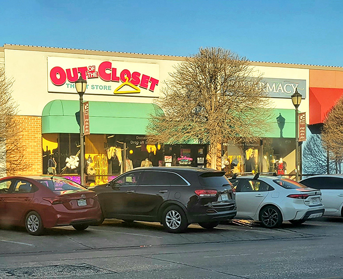 That teal awning isn't just eye-catching – it's Out of the Closet's way of saying "extraordinary finds await inside!"