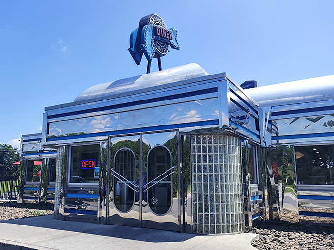 Pine Grove Diner's chrome exterior reflects both sunlight and decades of serving hungry Pennsylvanians their comfort food fix.