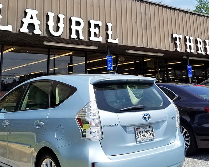 Laurel Thrift's straightforward storefront doesn't need fancy frills&mdash;the real magic happens inside where bargains await by the rackful.