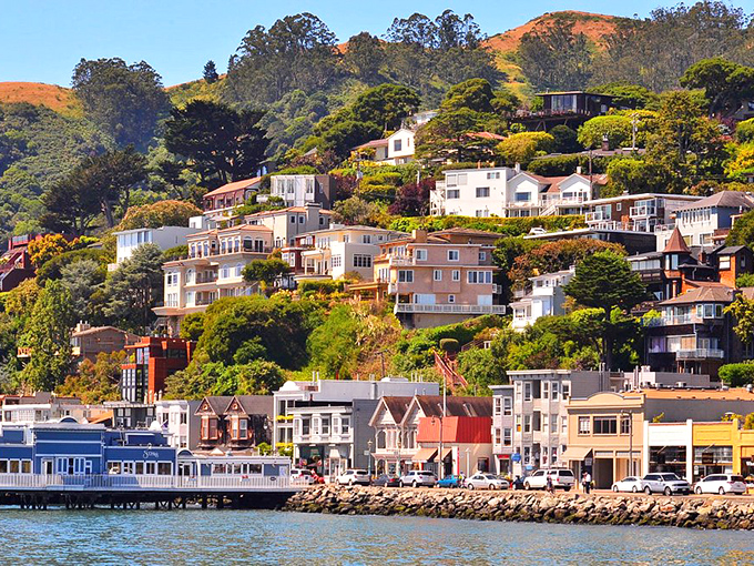 Sausalito's hillside homes stacked like a very expensive game of architectural Jenga.