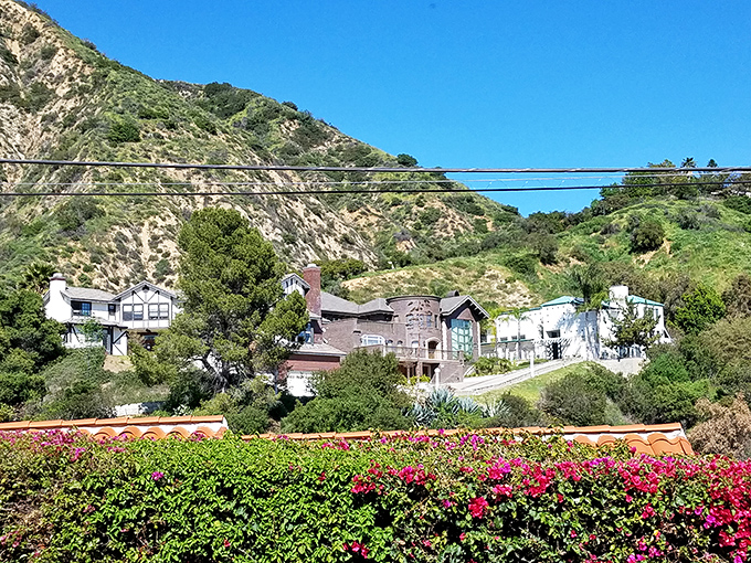 Sierra Madre's hillside homes play hide-and-seek among the greenery. Those bougainvillea blooms pop like nature's confetti &ndash; California's version of "Hanging Gardens."