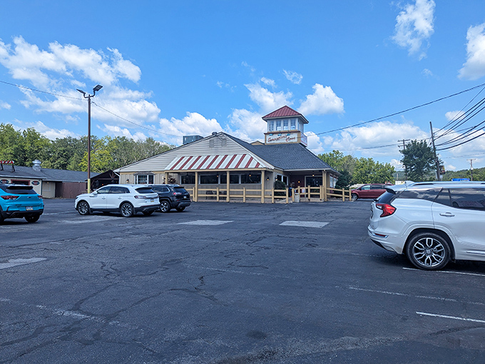 Smuggler's Cove's lighthouse-topped building is your beacon to seafood treasure in the Pocono Mountains.