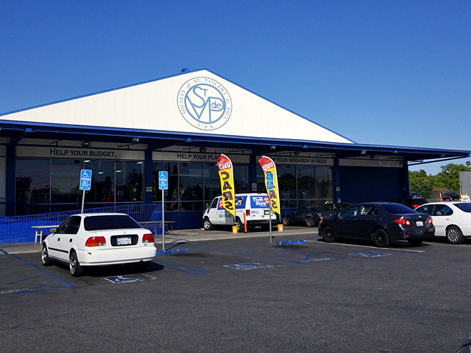 The blue and white color scheme gives this place a crisp, almost nautical feel - perfect for navigating seas of secondhand treasures.