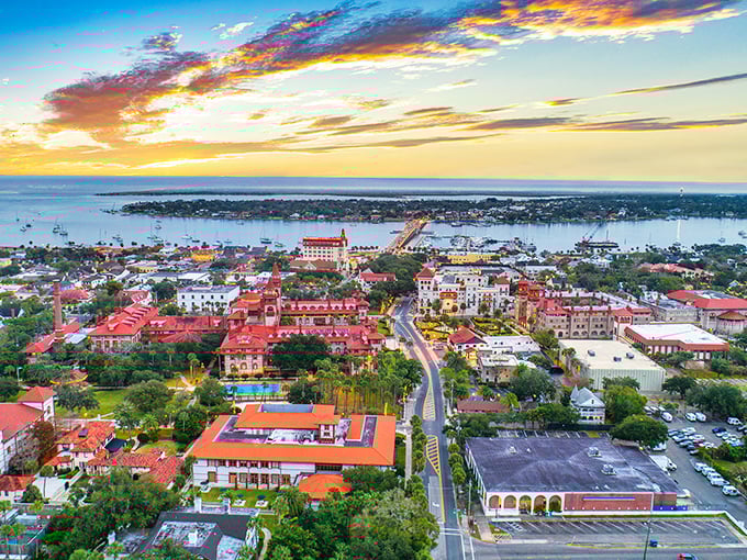 St. Augustine's historic skyline glows at sunset, blending 450+ years of history with modern coastal living.