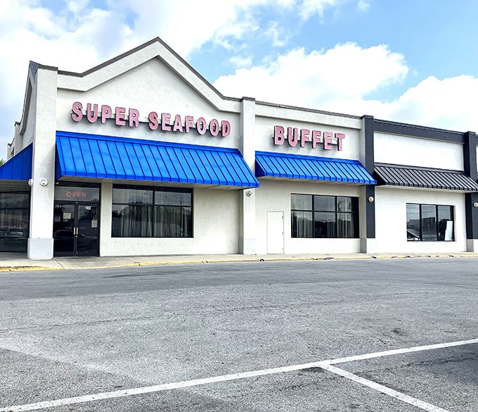 Super Seafood Buffet's straightforward storefront hides an ocean of delicious possibilities within.