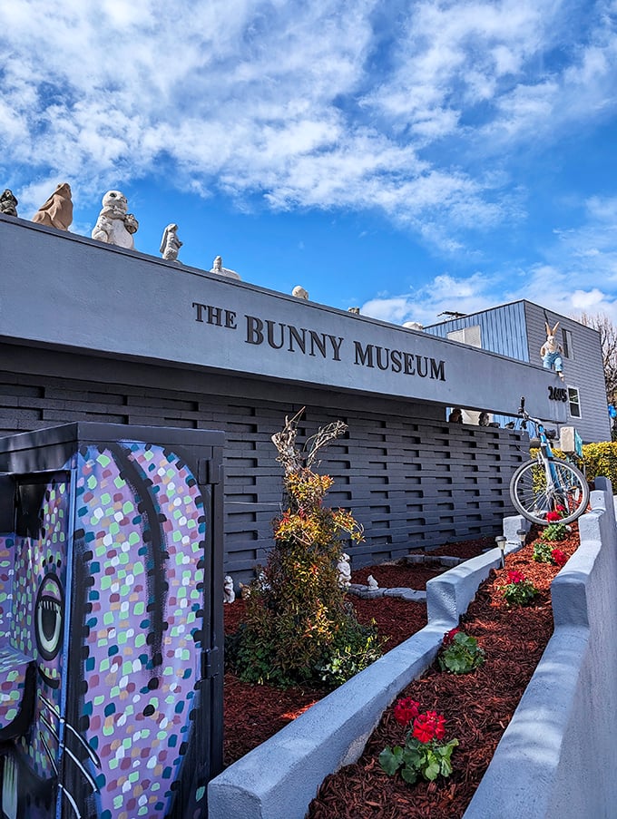 Giant bunny ears peek over the roofline, announcing the world's most adorable obsession lives here.