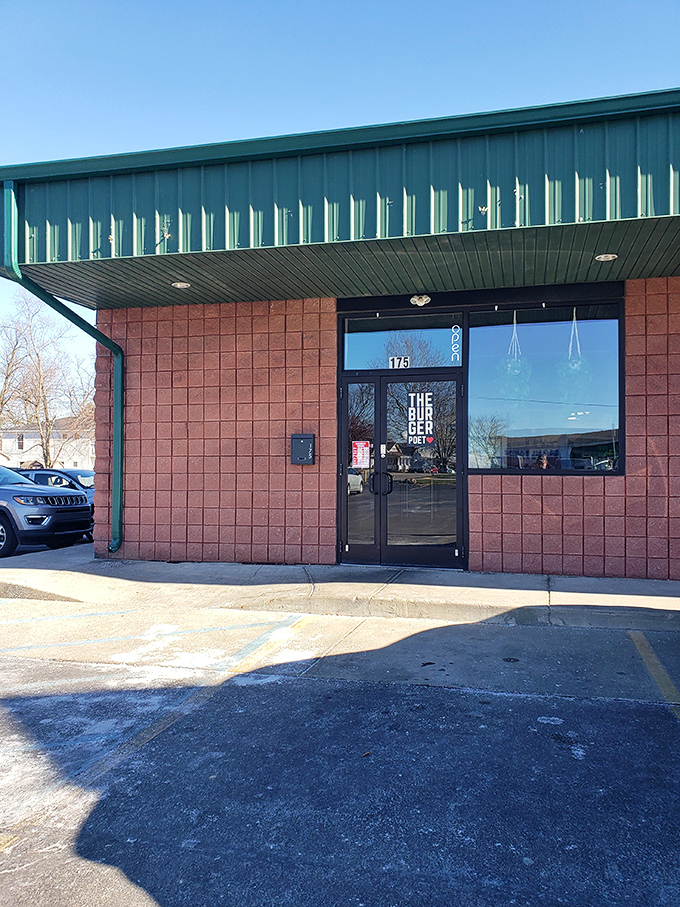 The Burger Poet keeps a low profile in this unassuming strip mall location. Literary-inspired burgers await behind that simple exterior.
