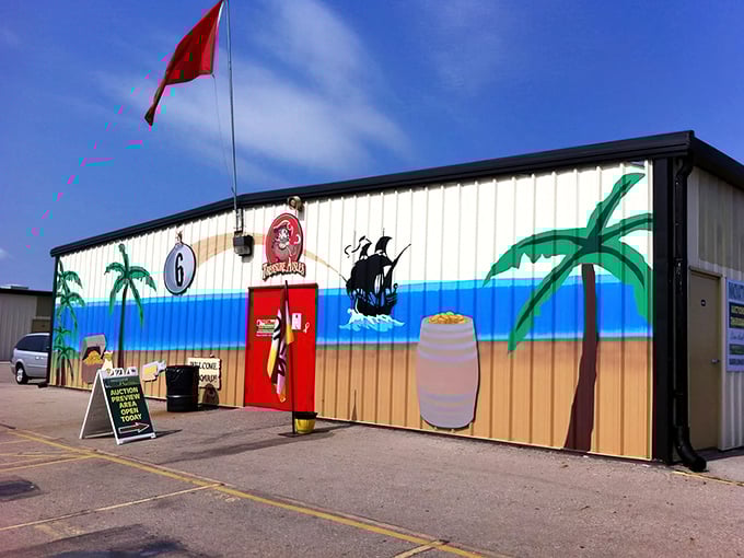 Treasure Aisles' beachy facade promises a vacation from ordinary shopping&mdash;palm trees in Ohio? Why not!