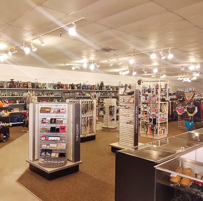 Ultimate Thrift's spotless interior showcases neatly organized displays&mdash;Marie Kondo would approve of this orderly treasure trove. 