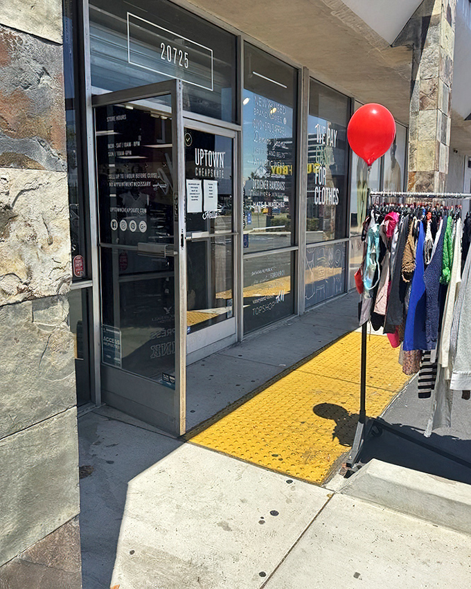 Uptown Cheapskate brings boutique vibes to the thrift scene. That red balloon isn't celebrating a birthday&mdash;it's celebrating savings!