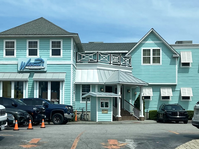 Waterman's turquoise building brightens the Virginia Beach landscape like a tropical oasis for seafood lovers.