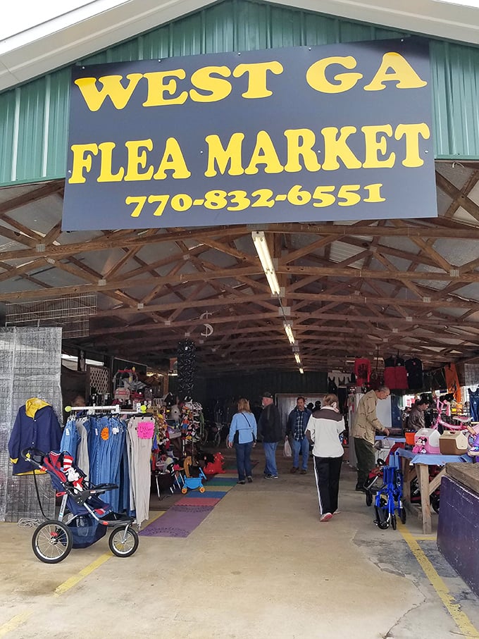 Bold yellow letters announce your arrival at West Georgia Flea Market &ndash; let the treasure hunt begin!