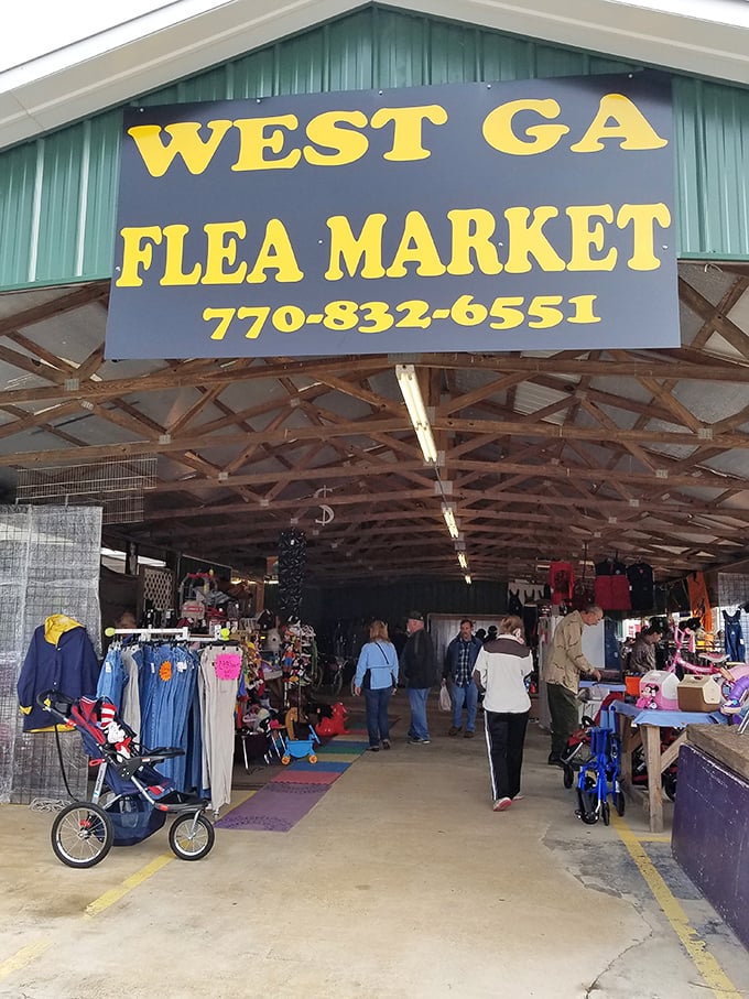 Welcome to bargain country! West Georgia Flea Market's bright yellow sign promises adventures in thrifting under one roof.